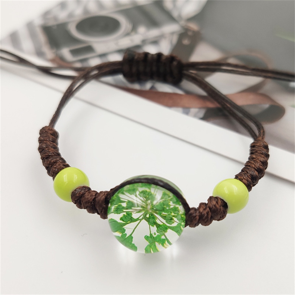 Handmade Natural Dried Flower Glass Ball Bracelet Bohemian Style ...