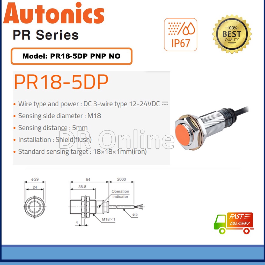Autonics Proximity Sensor PR18-5DP M18 Sensing5mm DC3 WIRE PNP NO 12-24VDC ~ PR18-5DP | Shopee ...