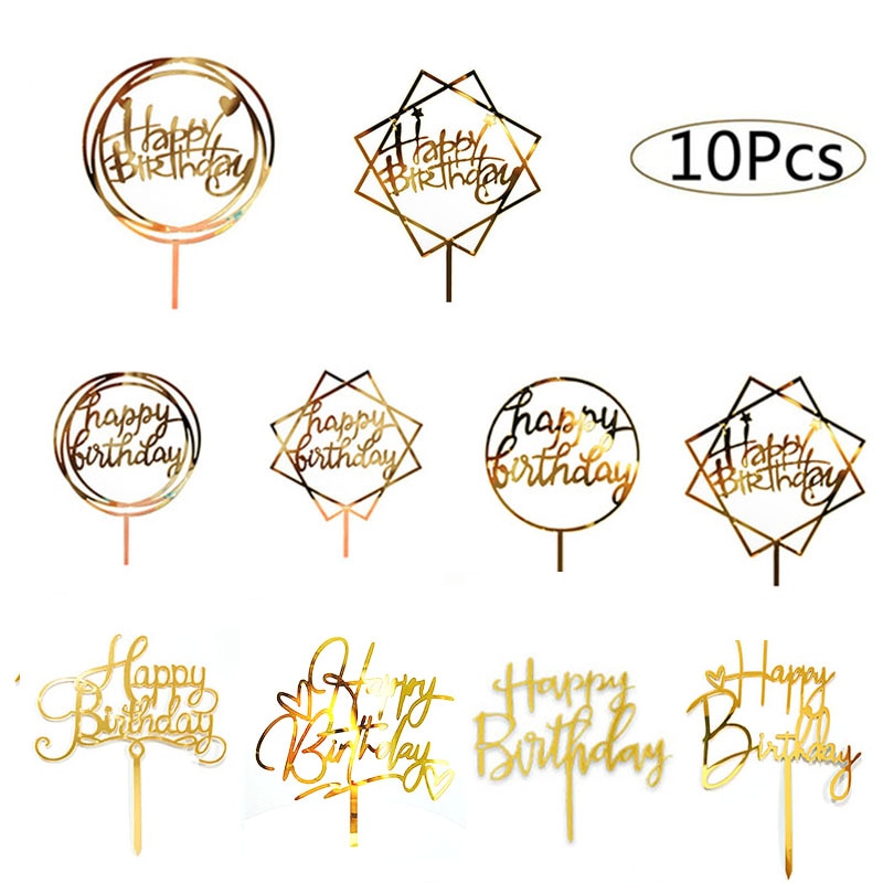 10pcs Happy Birthday Cake Topper Acrylic Cake Toppers Birthday Party ...