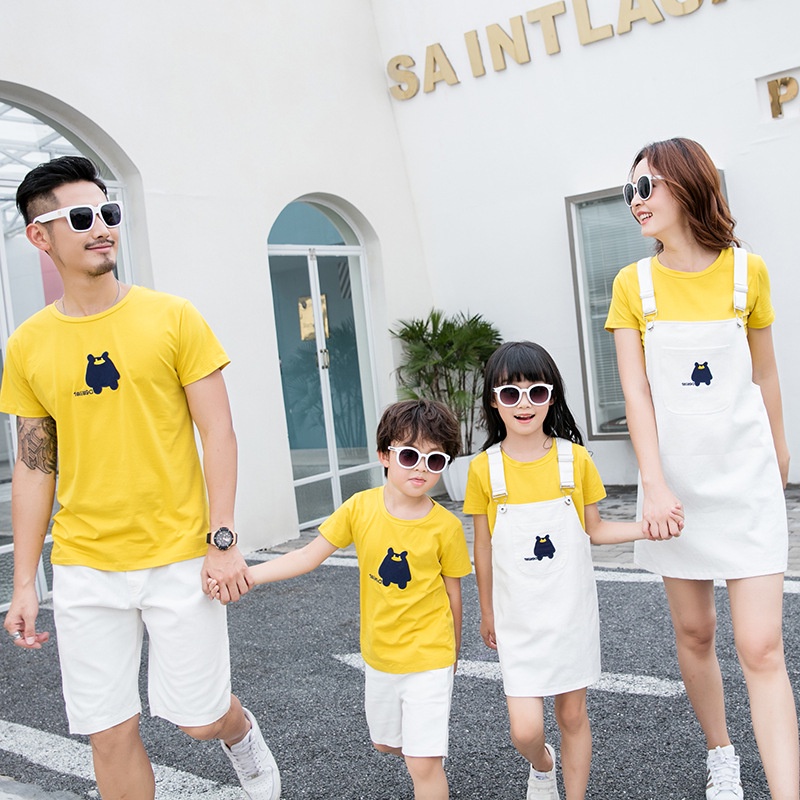Yellow Cute Family Matching Shirt Women Girl Jumpsuit Kids Set Wear ...