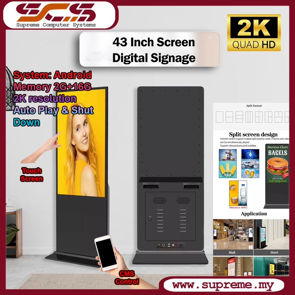 43 Inch Floor Standing Touch Screen Digital Screen Android Display For ...