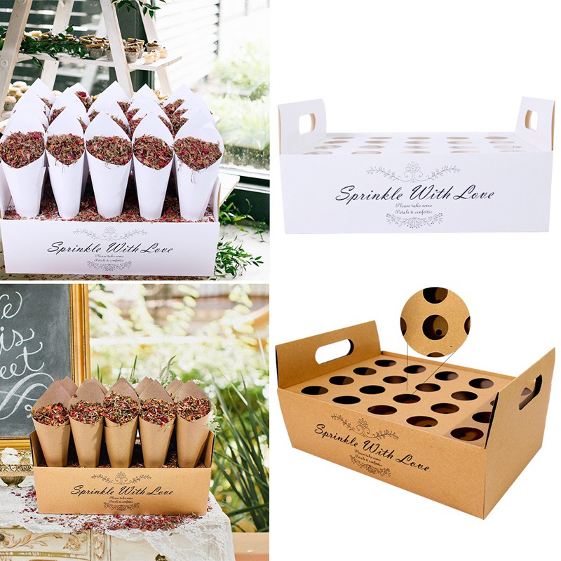 Wedding Confetti Cones Holder Stand Box Flower Tray Rustic Wedding ...
