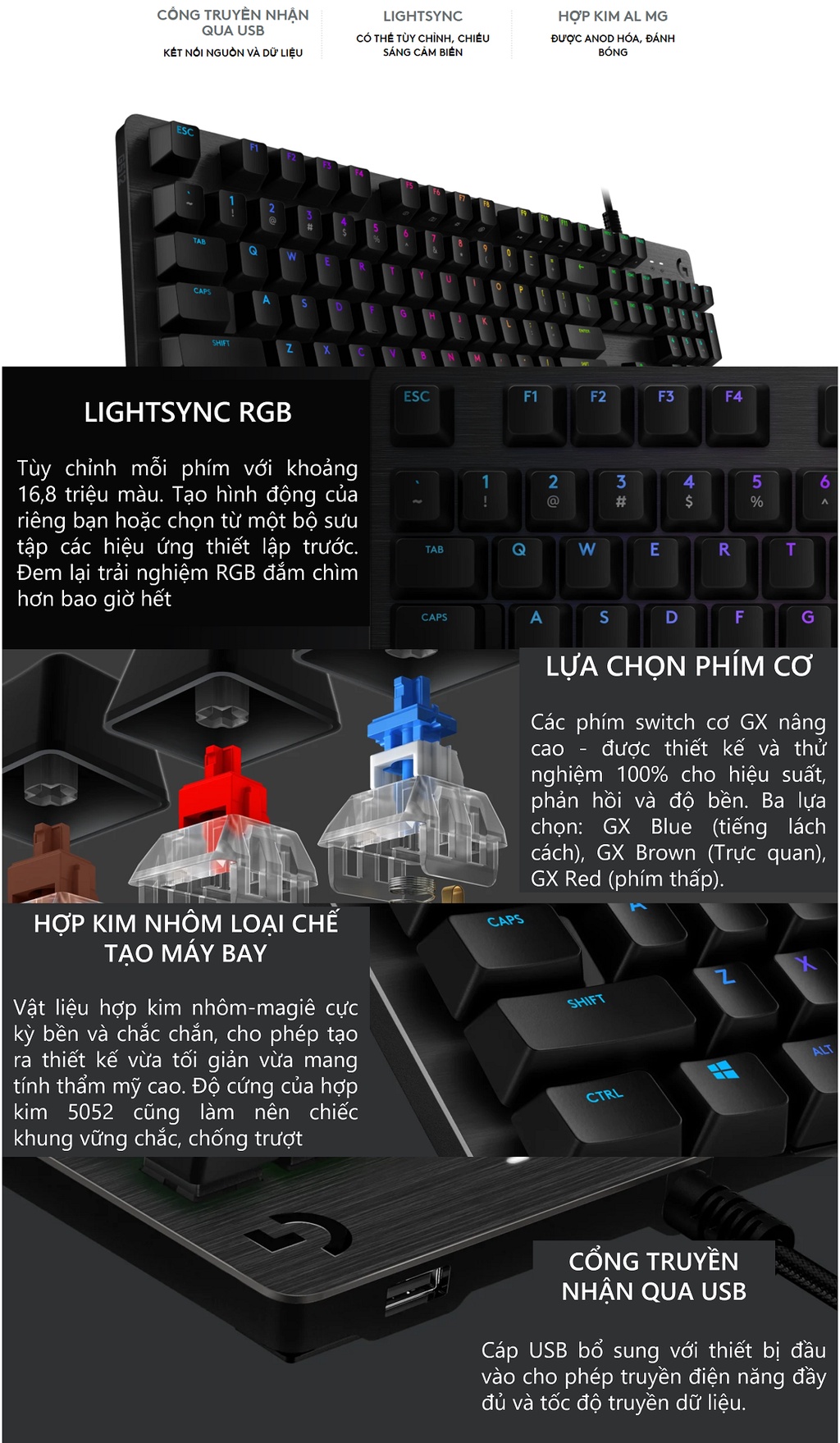 Logitech G512 GX RGB mechanical gaming keyboard - 3 types of GX Switch ...