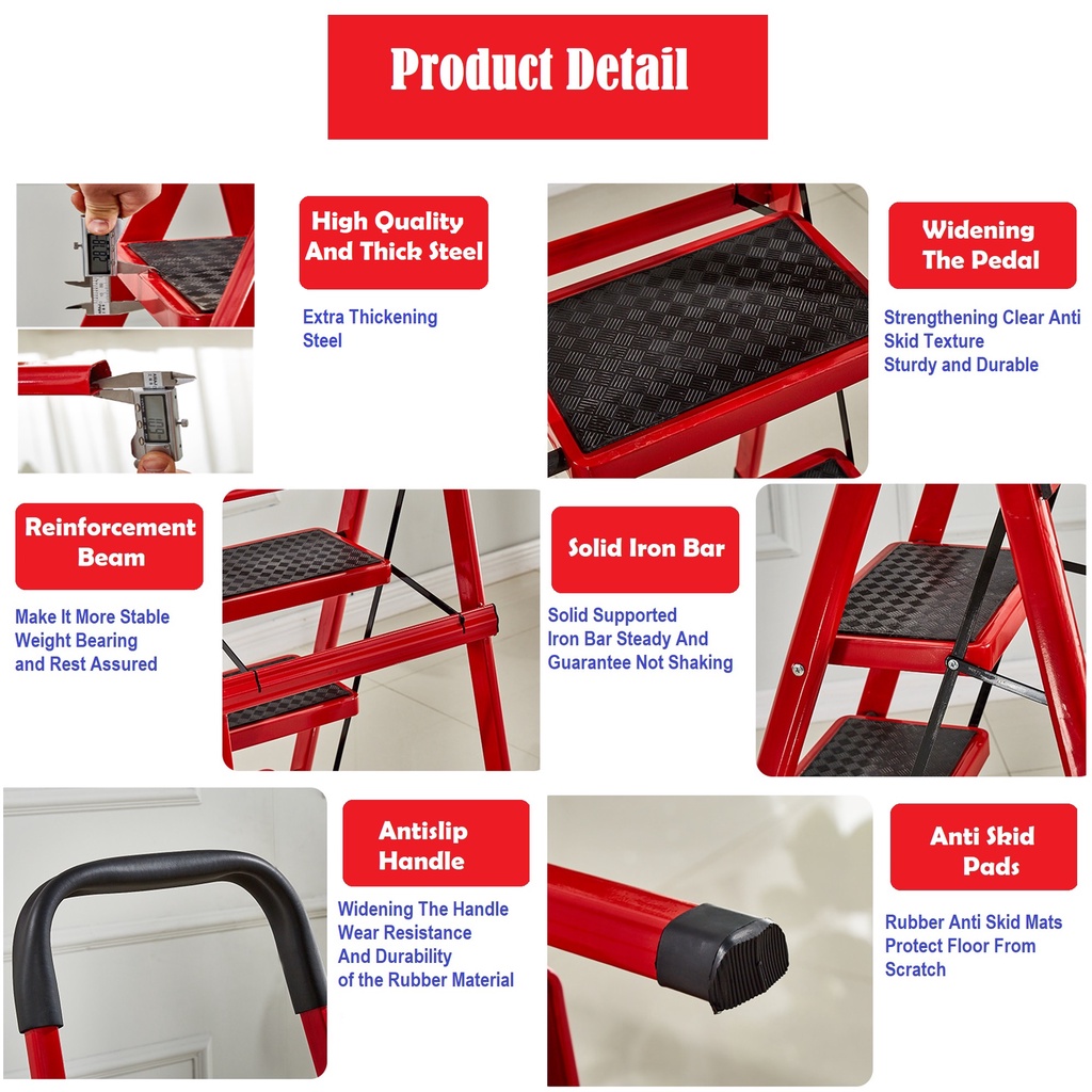 🔥🔥5 or 6 Tier Folding Ladder Lightweight 5 Steps or 6 Steps Ladder With ...