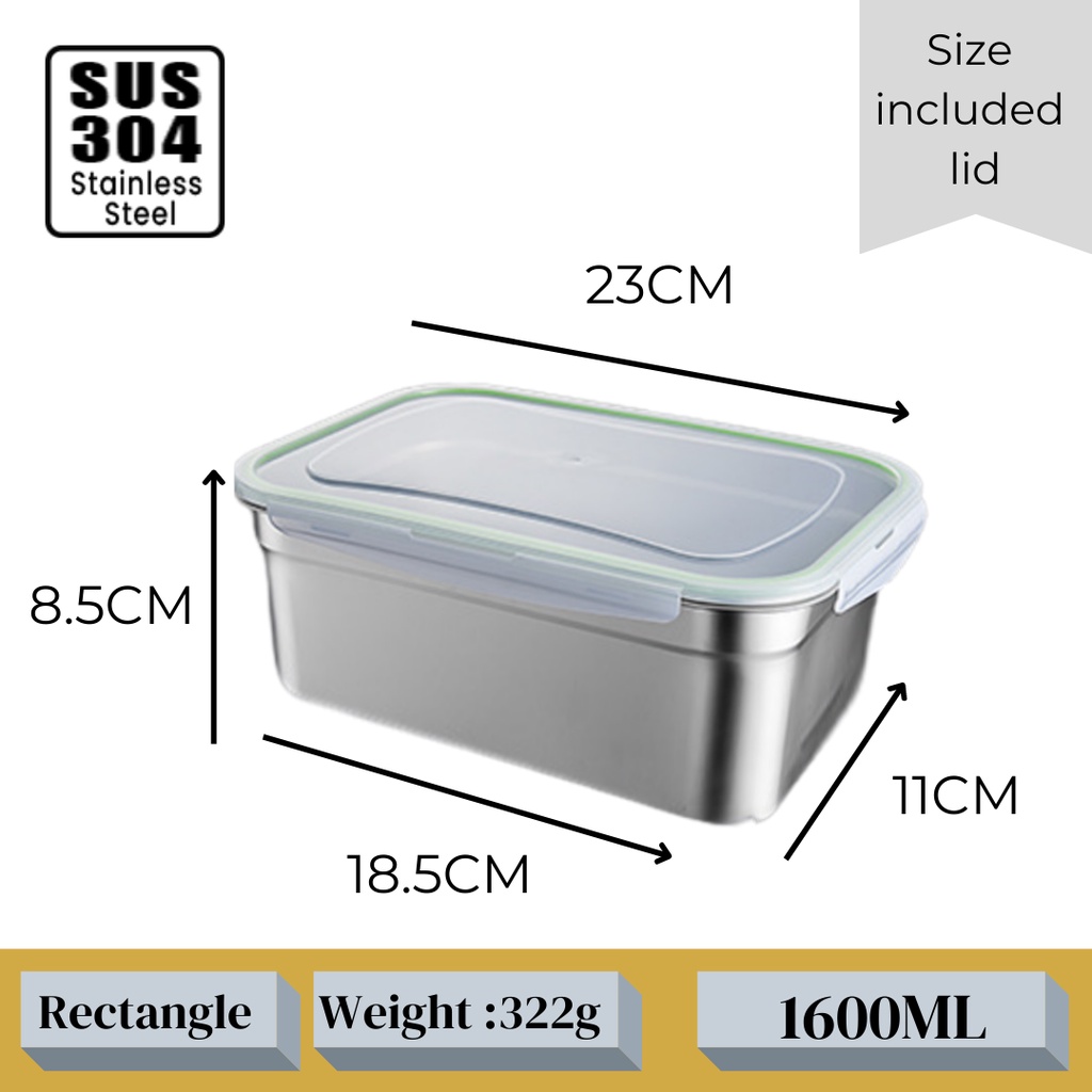 JX/EZALO 316 Stainless Steel Rectangle Snap Lock Storage Container Bento Lunch Box (600ml/1000ml ...