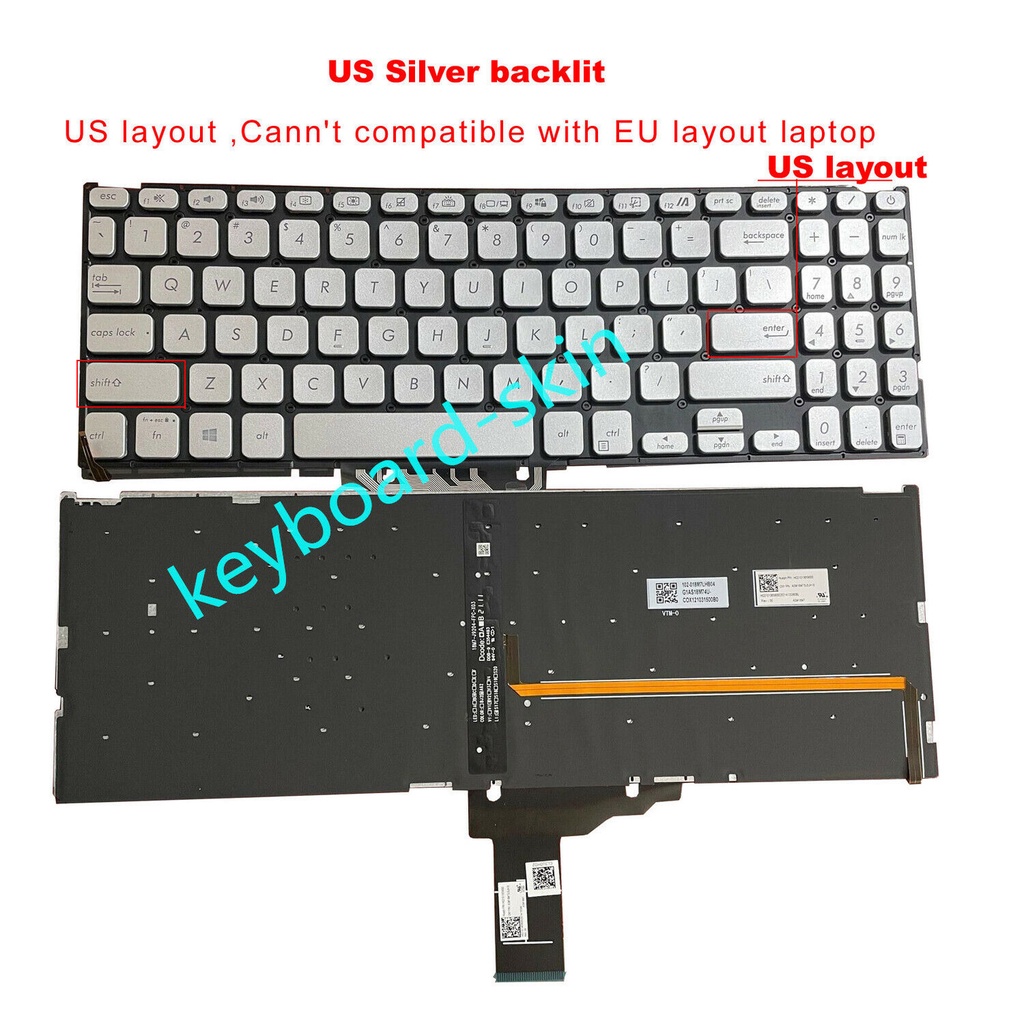 New Silver US backlit Keyboard for ASUS VivoBook X515 X515E X515EA ...