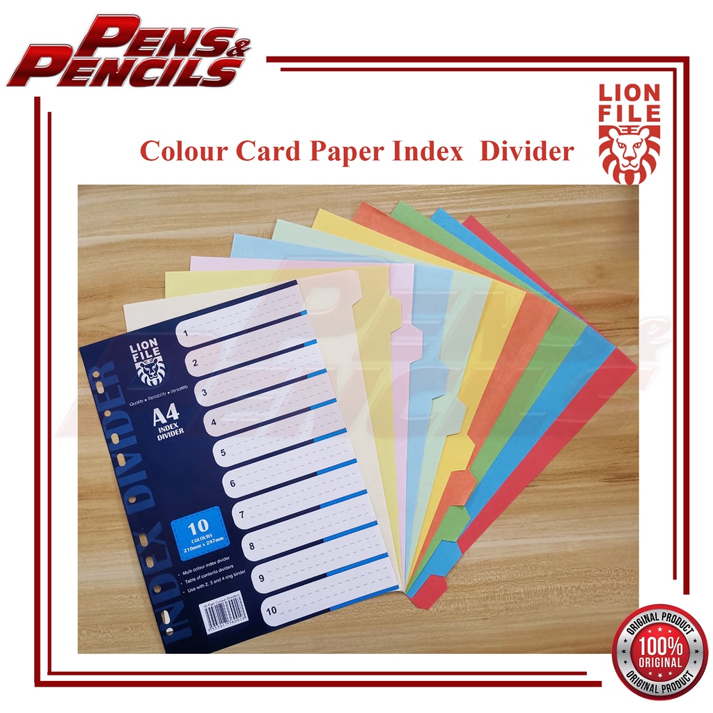 LION Colour Card Paper Index Divider 10 Tabs (1pkt) | Shopee Malaysia