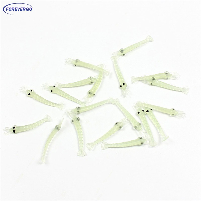 RE 100pcs/lot 4cm Luminous Shrimp Fishing Lures Bait Soft Silicone Glow Artificial Lures ...