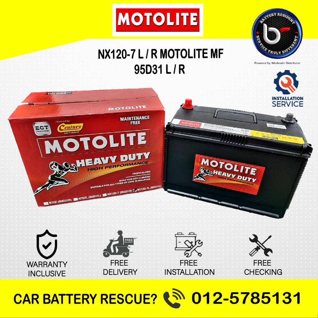 [ Installation Provided ] 95D31R | 95D31L | Motolite Heavy Duty MF ] NX120-7 /L | Car Battery ...