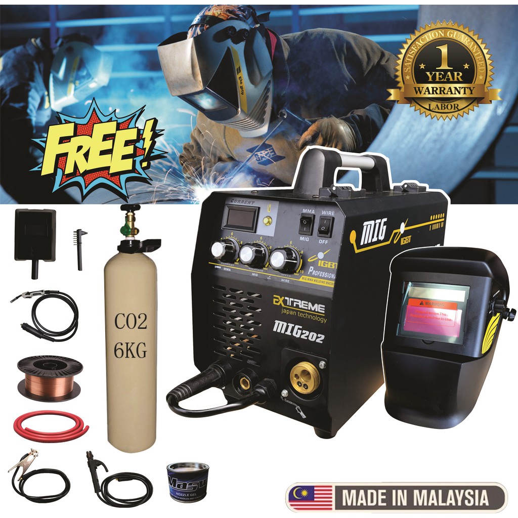 (BUATAN MALAYSIA) MIG WELDING MACHINE MIG202 GAS SET EXTREME | Shopee ...