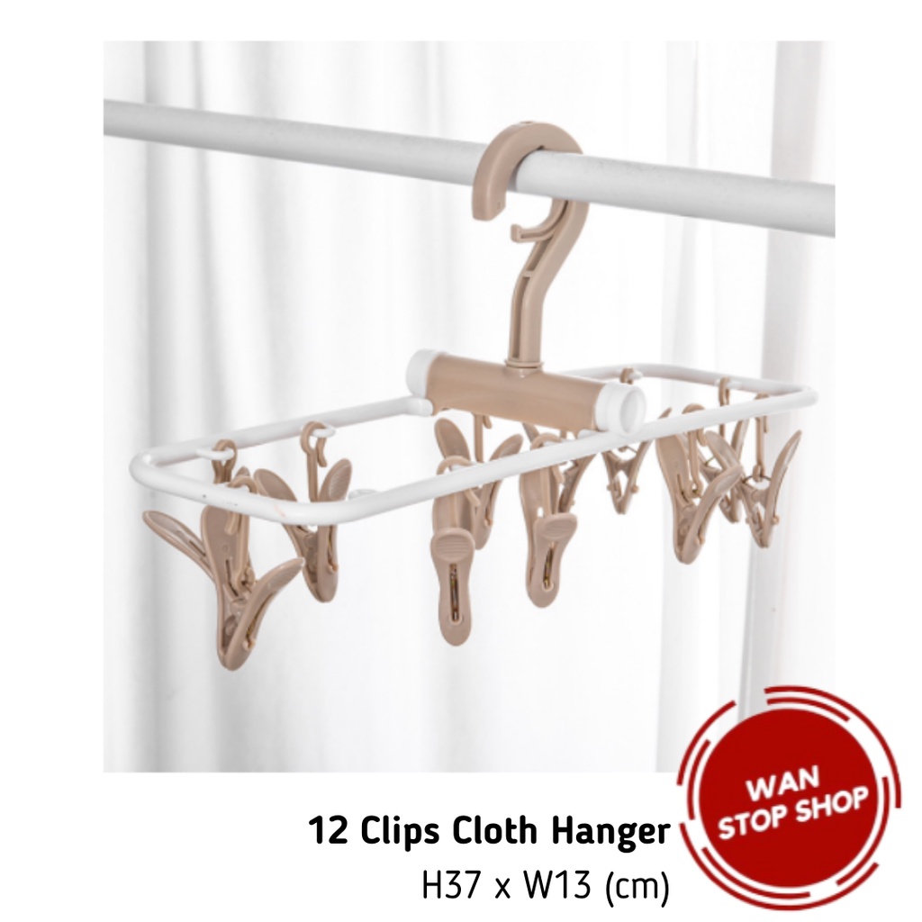 12 Clips Cloth Hanger Windproof Drying Hanger Pengepit Baju Clothespin ...