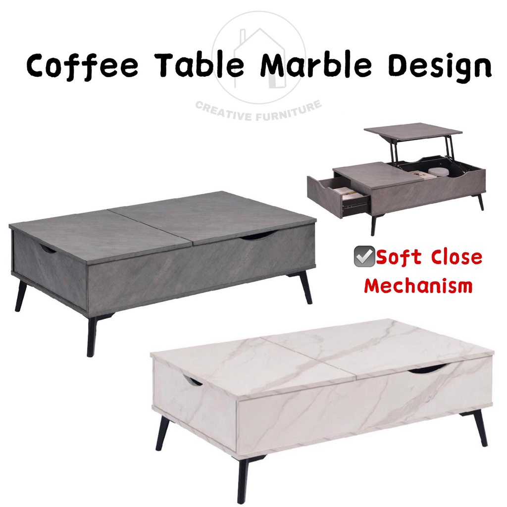 Marble Texture Coffee Table Rectangle Coffee Table Living Room Meja ...