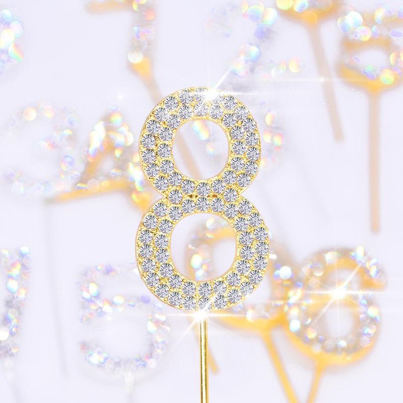 1Pc Glitter Alloy Rhinestone Number Cake Toppers Baby Shower Birthday ...