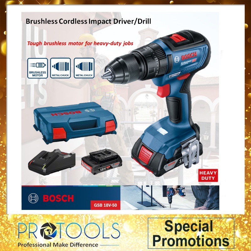 BOSCH GSB18V-50 SOLO PROFESSIONAL CORDLESS 18V HEAVY DUTY IMPACT DRILL ...