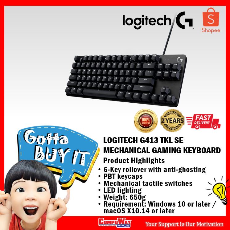 LOGITECH G413 SE TKL (TACTILE BROWN/WHITE LED/PBT) MECHANICAL GAMING ...