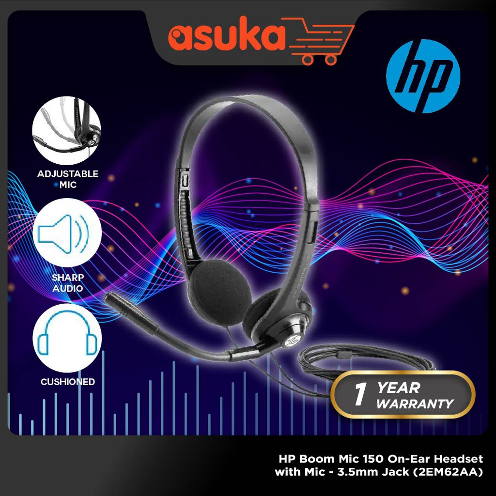 (Genuine) HP Boom Mic 150 On-Ear Headset with Mic - 3.5mm Jack (2EM62AA ...