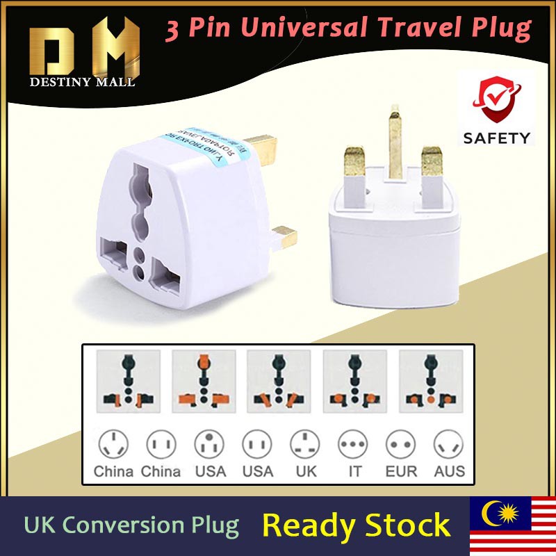 3 Pin Universal Travel Plug Safety Adapter International US EU CHINA ...