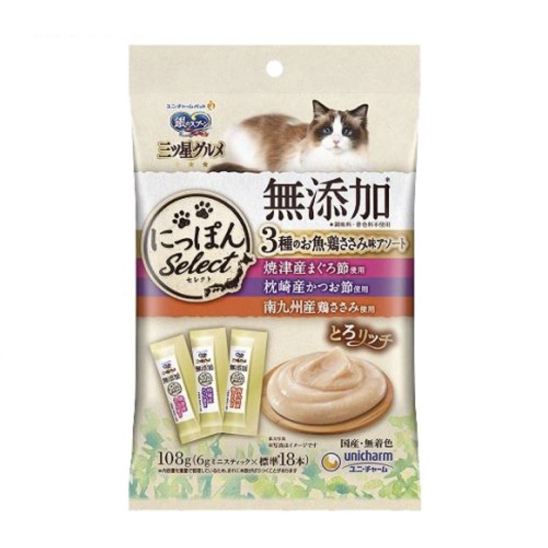 🇯🇵Japan Unicharm premium cat treat puree 108g(6g×18)銀湯匙 三星奢華肉泥 3種口味肉泥 | Shopee Malaysia