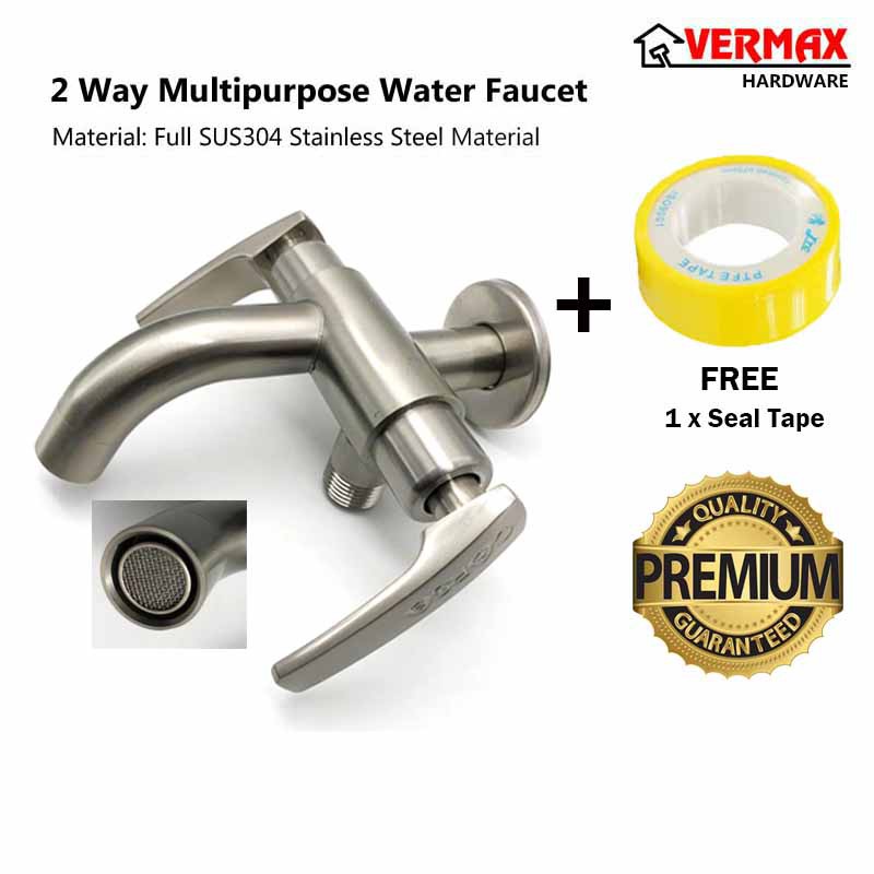 SUS304 Stainless Steel Double Tap Water Faucet Tap / Bib Tap Garden ...
