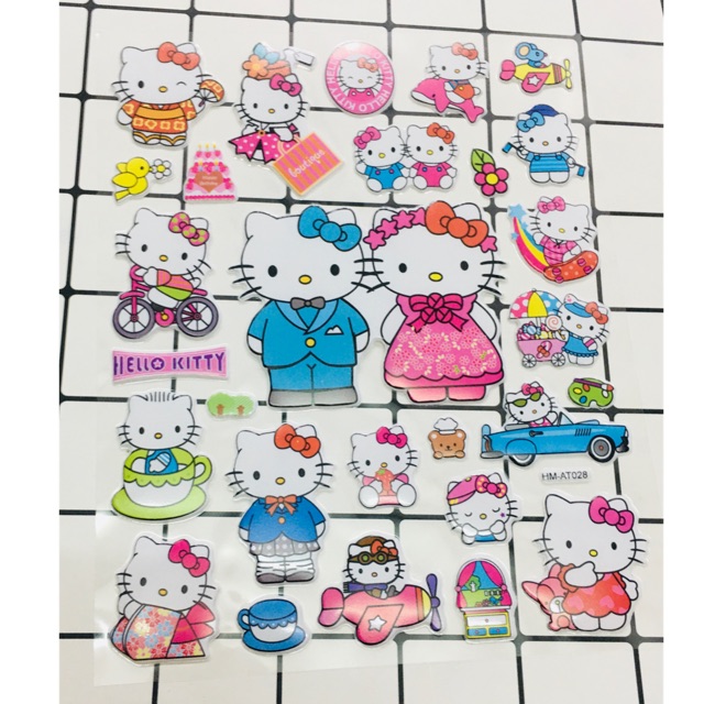 Hello kitty Sticker set with embossed image waterClear, lightning kitty ...