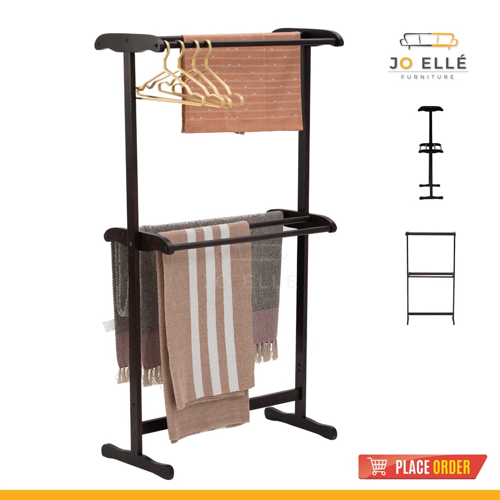 Jo ELLE - Brandon Double Layer High Towel Rack (Wooden)/ Cloth Hanger ...