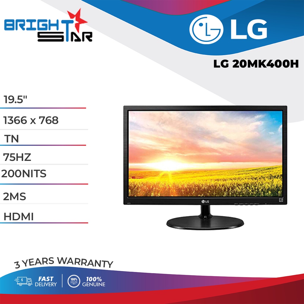 LG 20MK400H HD Office Monitor ( 19.5 Inch / 1366 x 768 / TN / 75HZ ...