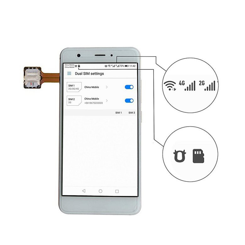 II Universal Hybrid SIM Card Slot Dual SIM Card Adapter Extender Nano ...