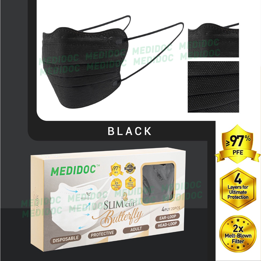 MEDIDOC Butterfly Earloop 4ply SlimCut Adult Mask (20pcs/Box) | Shopee ...