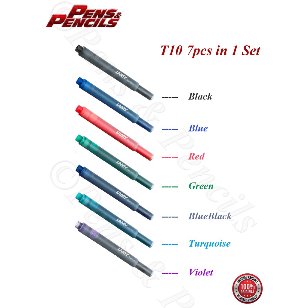 LAMY T10 Ink Cartridge Fountain Pen Refill Black Blue Red Green ...