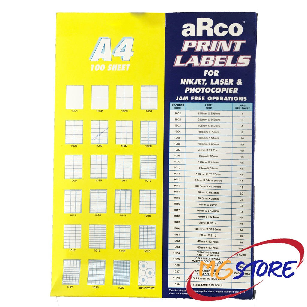 A4 Arco Print Label for Inkjet, Laser and Photocopier (100 sheets ...