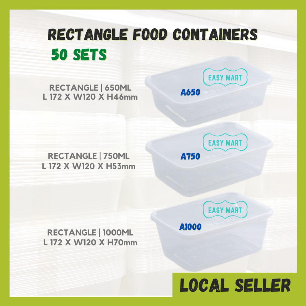 🔥READY STOCK🔥 A650/A750/A1000 (50SETS) RECTANGLE DISPOSABLE FOOD ...