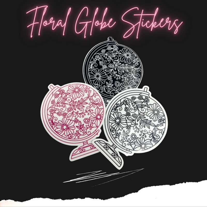 Floral Globe Sticker Trio Set, Black and White Floral Sticker, Bullet ...