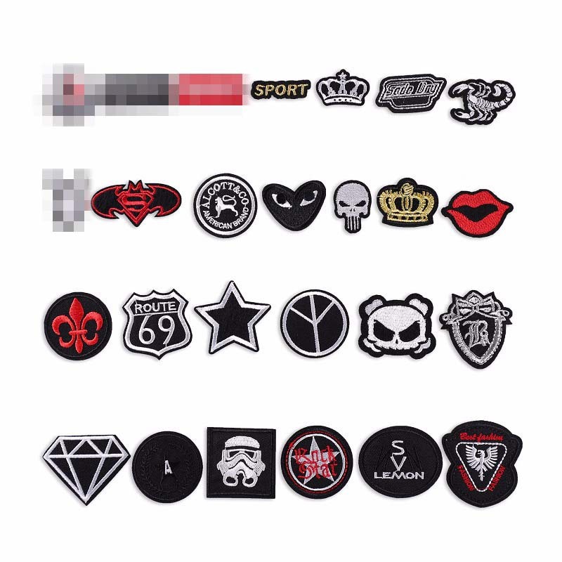 Small black badge embroidered cloth stickers fashion brand clothes ...