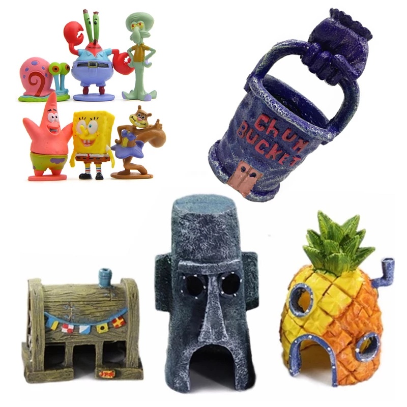 Cute Spongebob Aquarium House Decoration Cartoon Tree Man Fish Tank ...