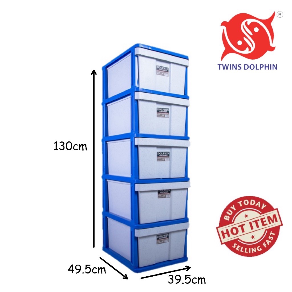 Twins Dolphin GH292/L5 5 Tier Plastic Drawer Cabinet Clothes With ...