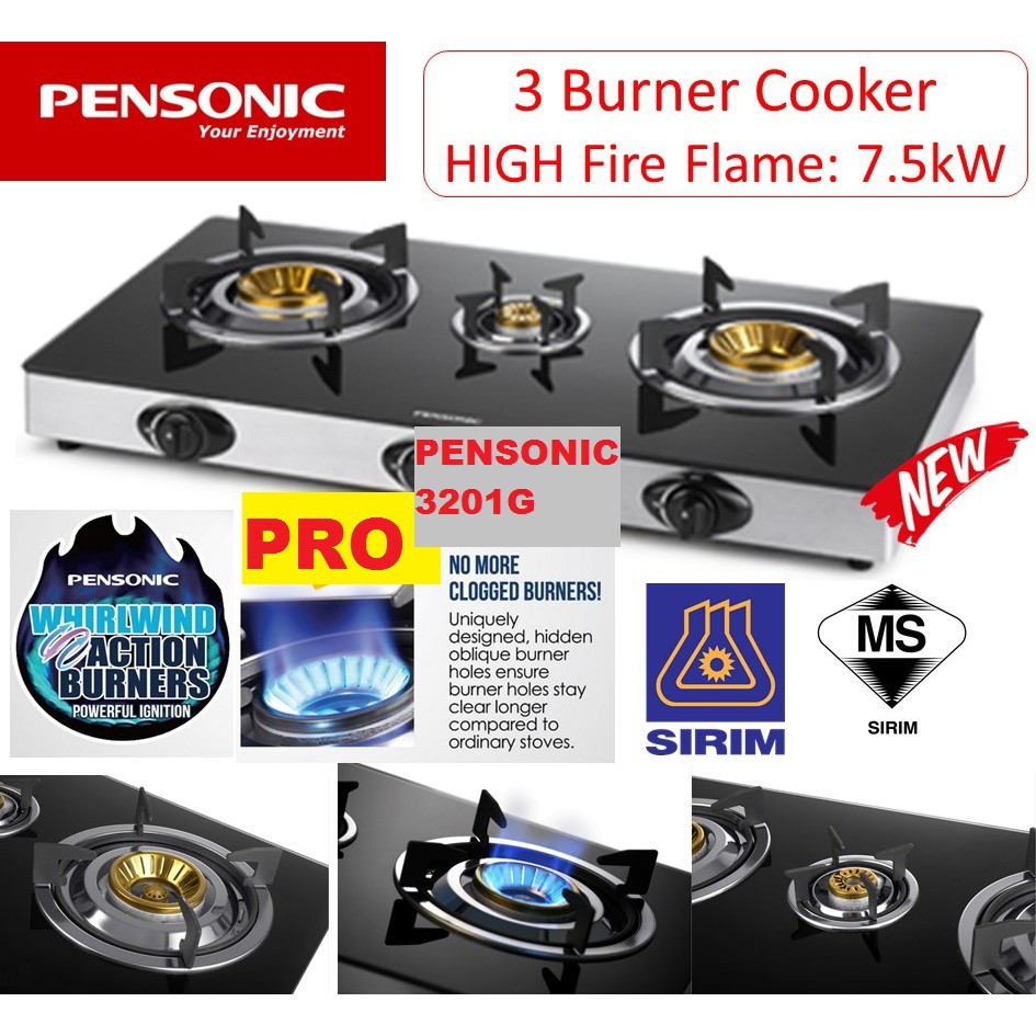 *2023* Pensonic 3 Burners Gas Cooker PGC-3201G (6mm Tempered Glass ...