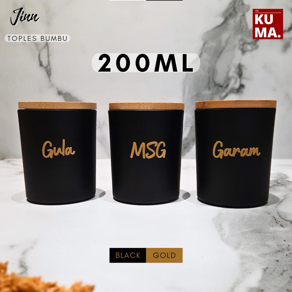 KAYU Kuma Jin 200ml Glass Kitchen Spice Jar with Black Gold Bamboo ...