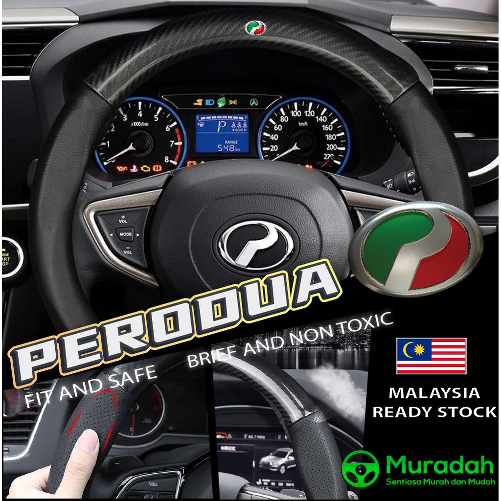 [ReadyStock]Perodua Carbon Fibre Leather Car Steering Cover Penutup ...