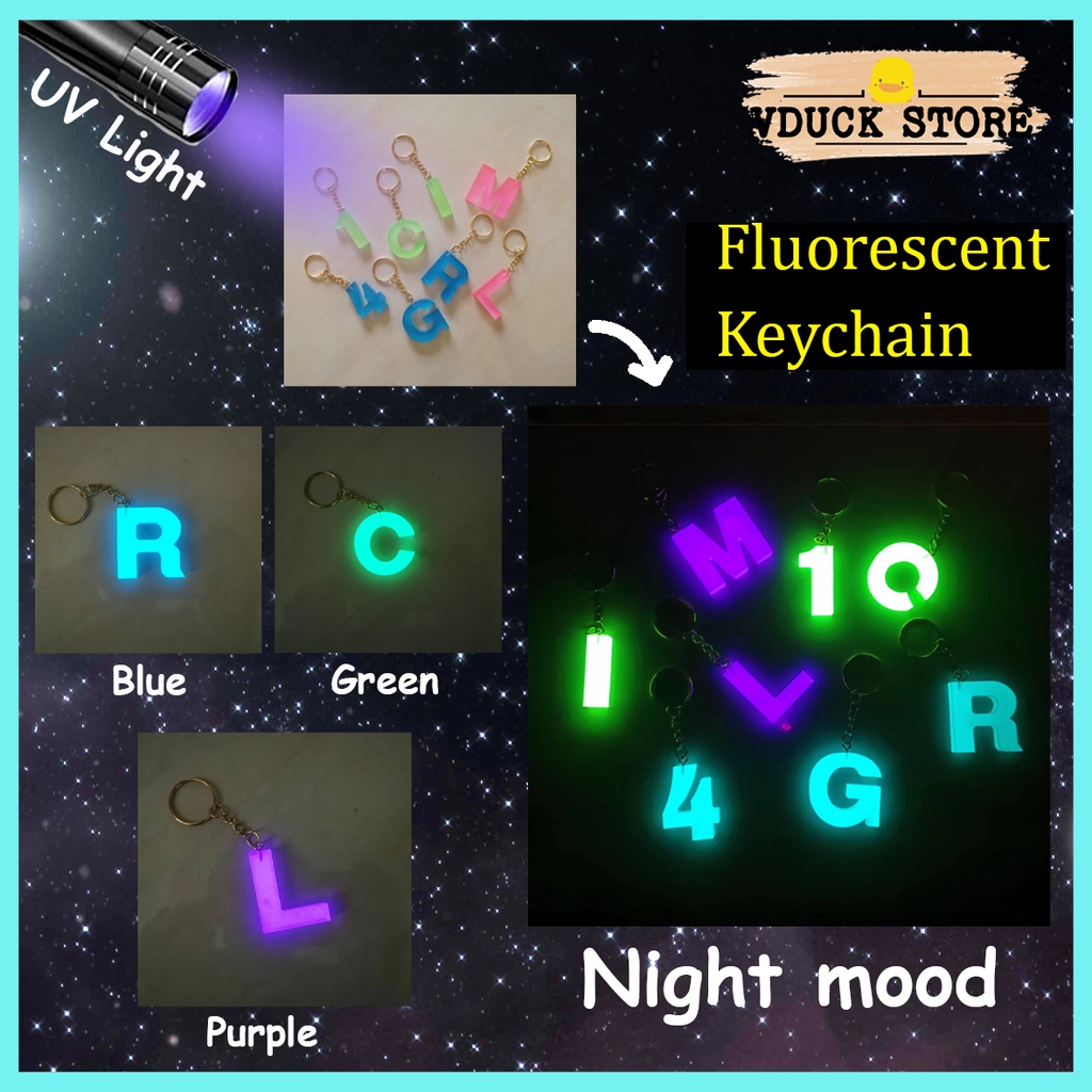 Keychain Custom Exquisite 26 Letter Glow In The Dark RESIN Letter ...