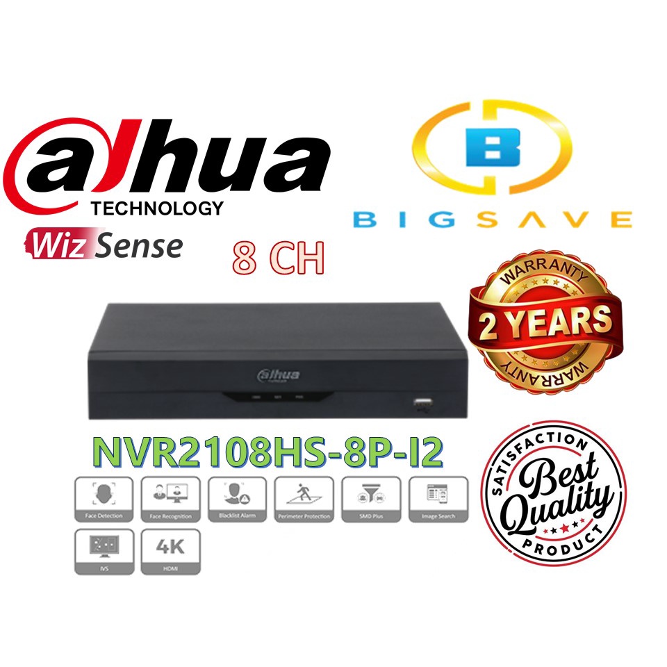 DAHUA 8CH / 8 CHANNEL NVR2108HS-8P-I2 COMPACT 1U 8POE 1HDD WIZSENSE NVR NETWORK | Shopee Malaysia