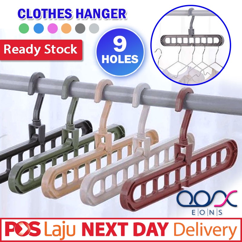 9 in 1 Holes Magic Clothes Hanger Multi-Function 360° Rotatation ...