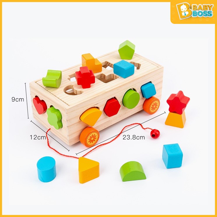 BabyBoss Kid Number Shape Sorter Toy Wooden Pull Along Car Matching ...