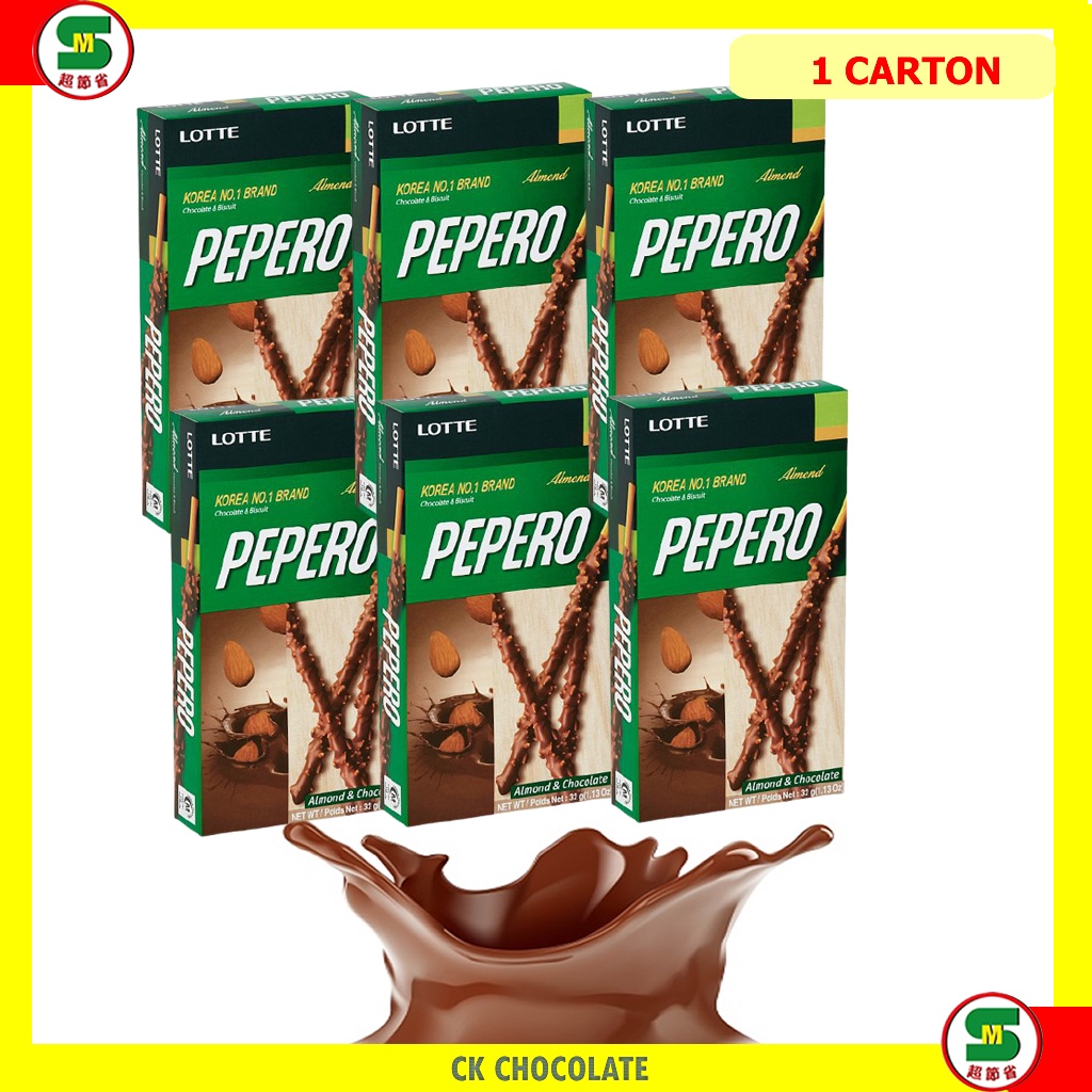 Lotte Pepero Almond Chocolate Stick Cookie 256g [32g X 8PACKS] x 6 ...