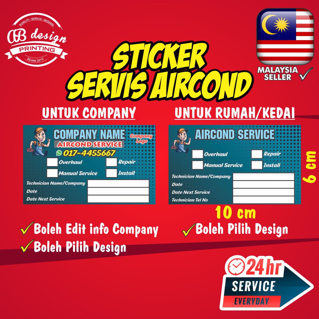 15pcs Sticker label Servis Aircond / Label Servis Penghawa Dingin ...