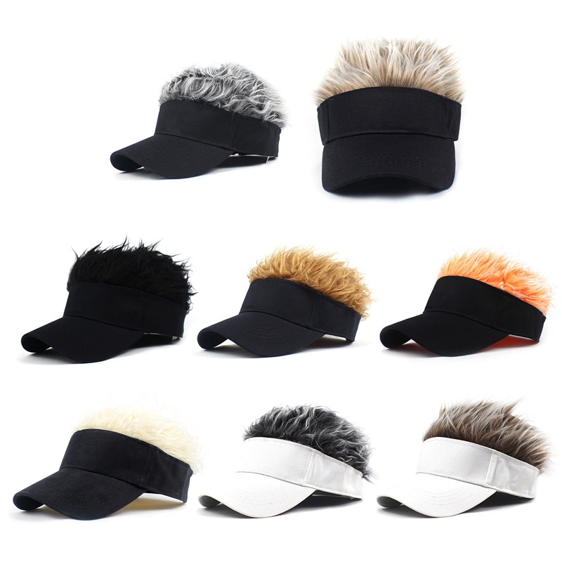Men Women Fake Flair Hair Hats Baseball Outdoor Sports Golf Visor Wig ...