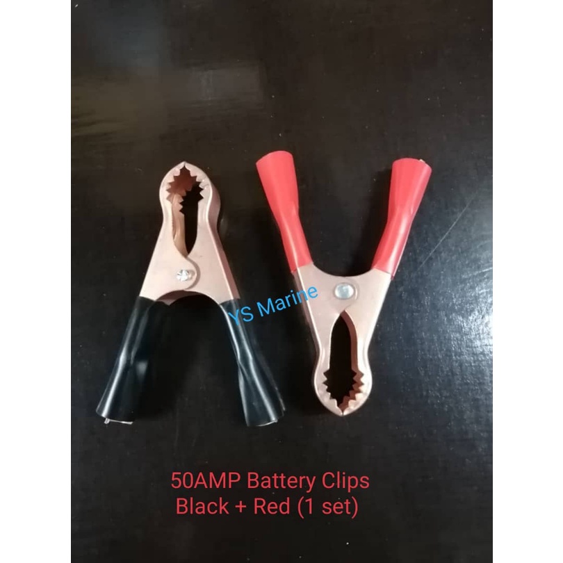 50AMP Red + Black Copper Coated Car Alligator Clips Battery Clamps ...