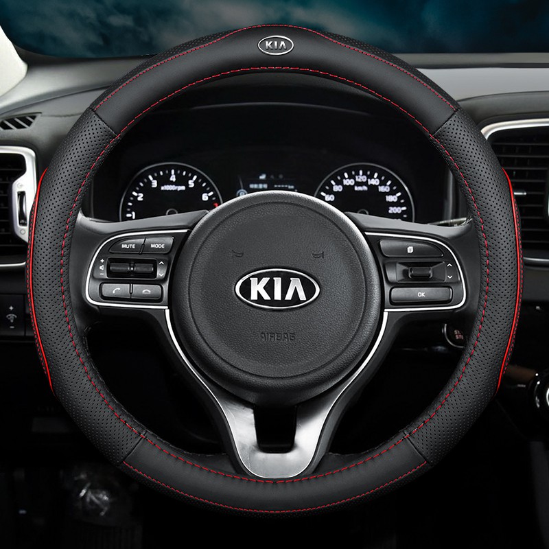Kia Car Steering Wheel Cover Leather Non-slip Breathable Logo ...