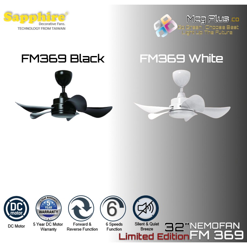 Sapphire FM369 Mini 32” DC Motor Ceiling Fan 6 Speed Forward + 6 Speed ...
