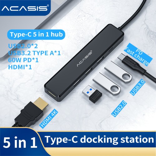 ACASIS USB C Hub 5 In 1 Type to HDMI 4k USB3.0 60w PD Charging Adapter ...