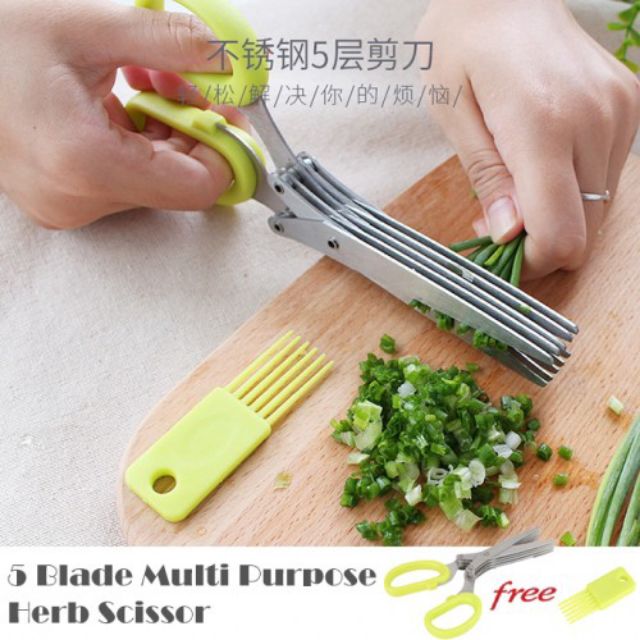 Stainless Steel 5 Blade Multi Purpose Herb Scissor Shear Cutter ...